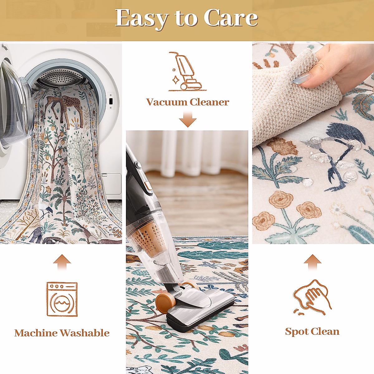 OJIA Jungle 8x10 Area Rugs for Living Room Bedroom Christmas Large Washable Rugs, Thin Modern Nursery Rug Non-Shedding Kids Playroom Rug Stain Resistant Large Carpet Neutral Rugs for Kids Room Dining