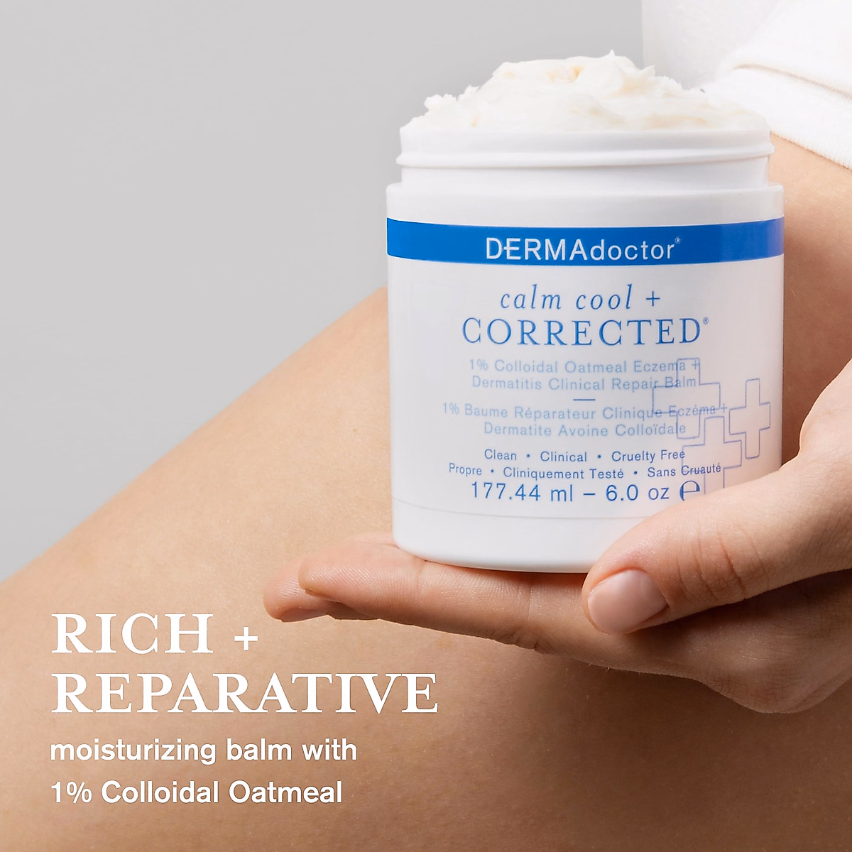 DERMAdoctor Calm Cool + Corrected Clinical Hydra Repair Cream for Face and Body with 1% Colloidal Oatmeal, Moisturizing Skin Repair for Dry, Eczema & Dermatitis Relief + Anti Itch - 6 oz