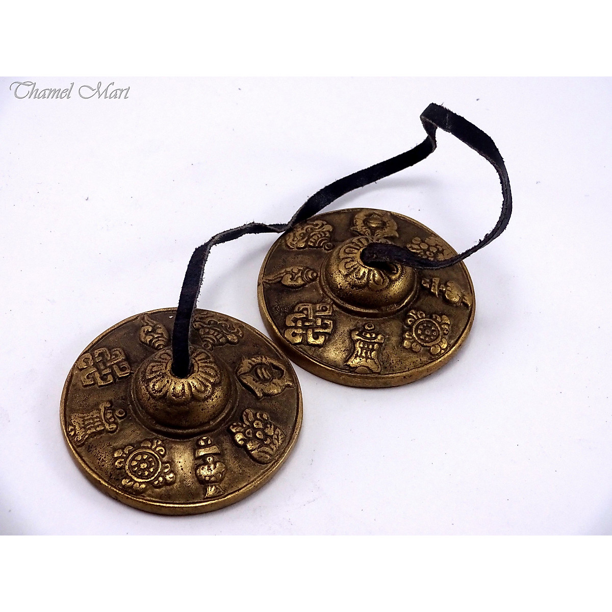 Hand Tuned to Key of Om - 2.75" Tingsha Tibetan Bell (Chimes) Buddhist Lucky Symbols (Medium)
