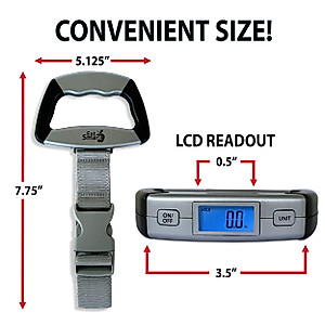 Eat Smart SmartGrip Portable Instant Read Digital Handheld Luggage Scale, Compact, Easy to Read, Lightweight, Durable, High 110 lb Capacity, Battery Included, Silver
