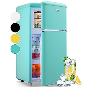 WANAI 3.5 Cu.ft Compact Refrigerators Mini Fridge with Freezer Blue Small Fridge Dual Door Classic Retro Refrigerator Removable Glass Shelves Adjustable Thermostat for Home Office Dorm RV