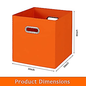 Yunkeeper Fabric storage bins Cubes, Fabric Cube Organizer with Handle, Foldable Cube Bins for Cloth or Accessary Storage, 11x11x11, Set of 3, (Orange)