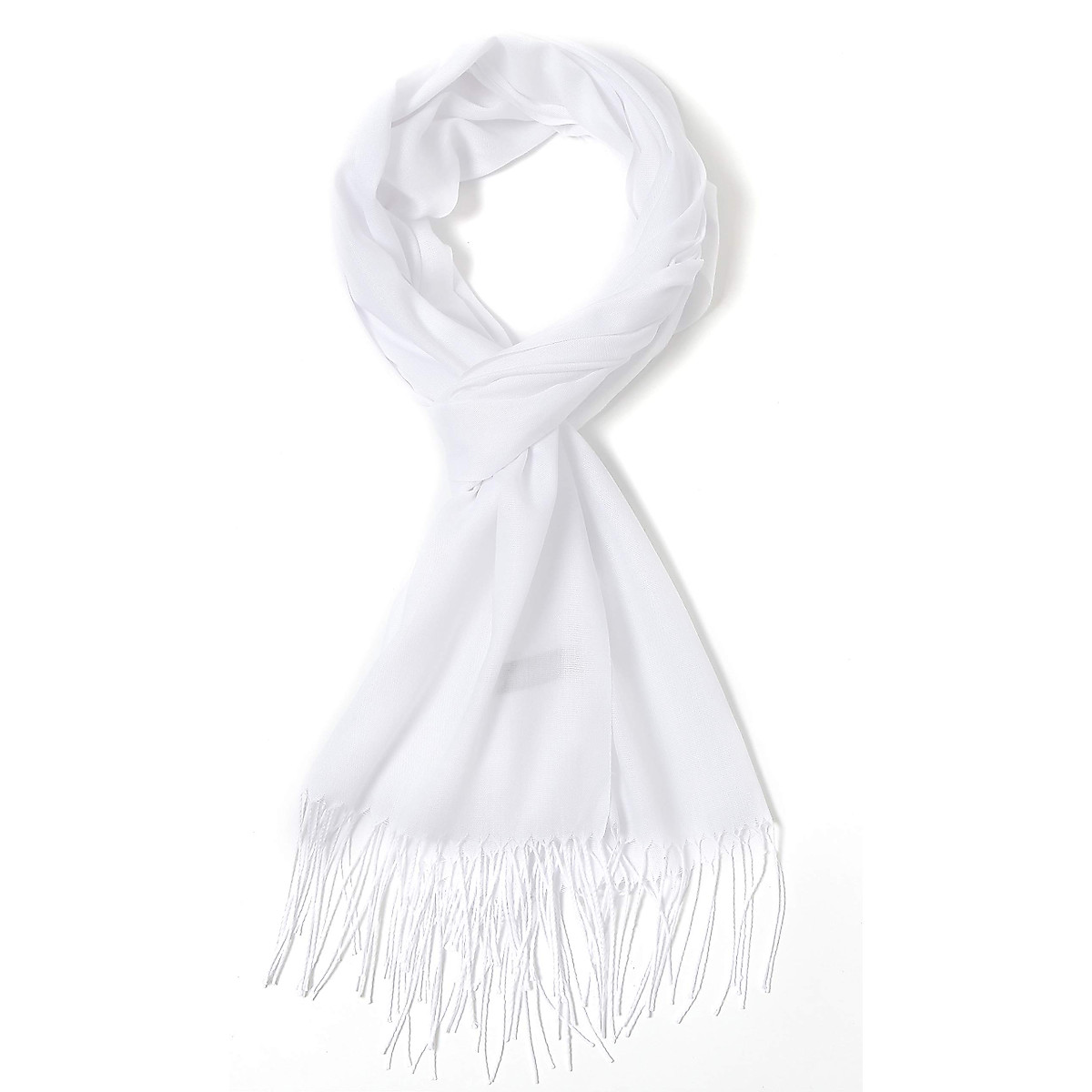 Cindy & Wendy Pashmina Shawls and Wraps Large Scarfs for Women Wedding Party Bridal Long Fashion Solid Shawl Wrap with Fringes (pure white)