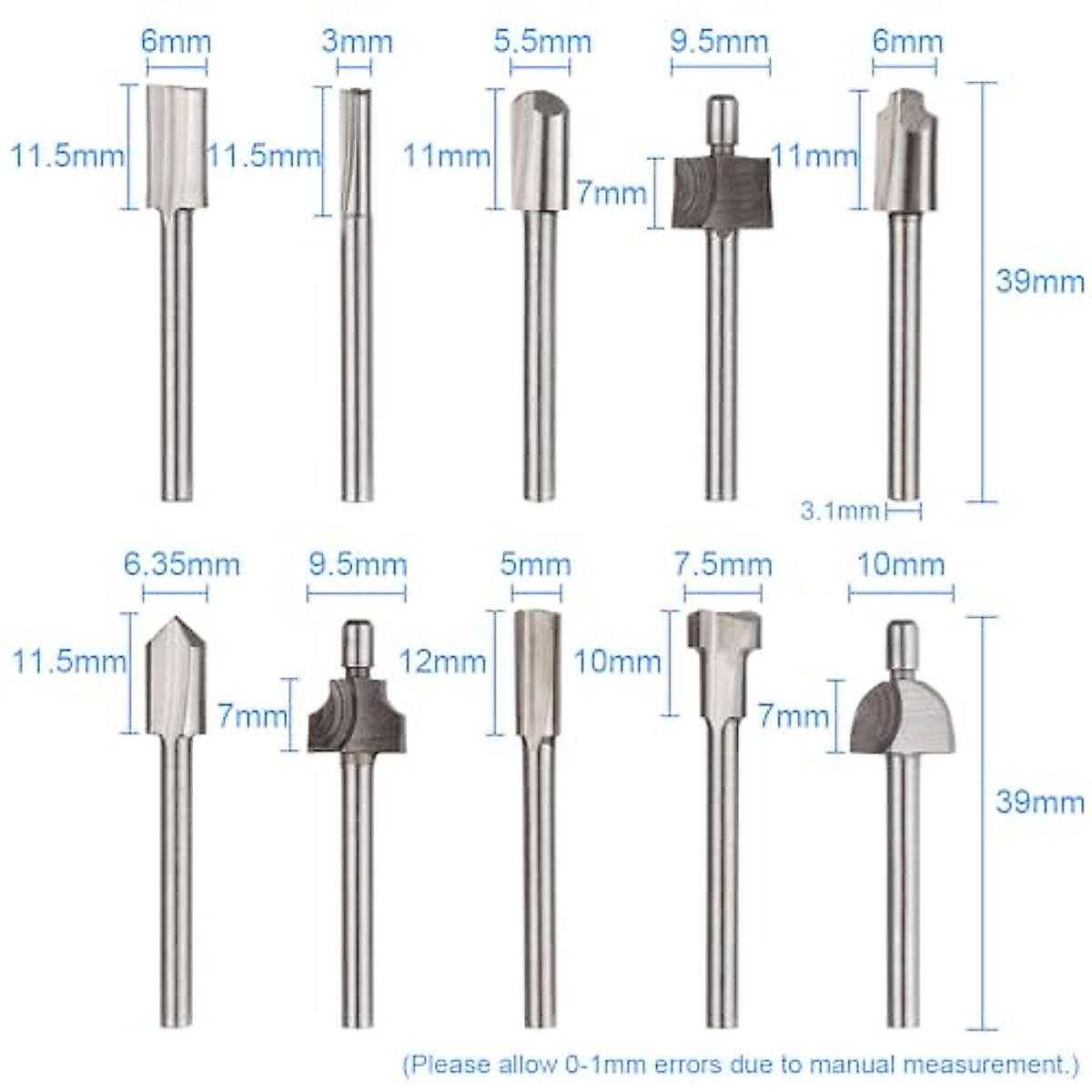 Wolfride 20Pcs Rotary Tool Router Bits 1/8" Shank Rotary Bits for Wood Carving