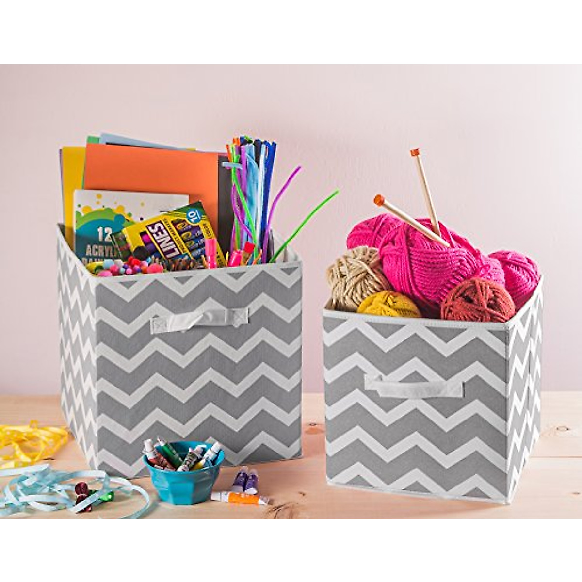 DII Non Woven Polyester Storage Bin, Chevron, Gray, Small Set of 2