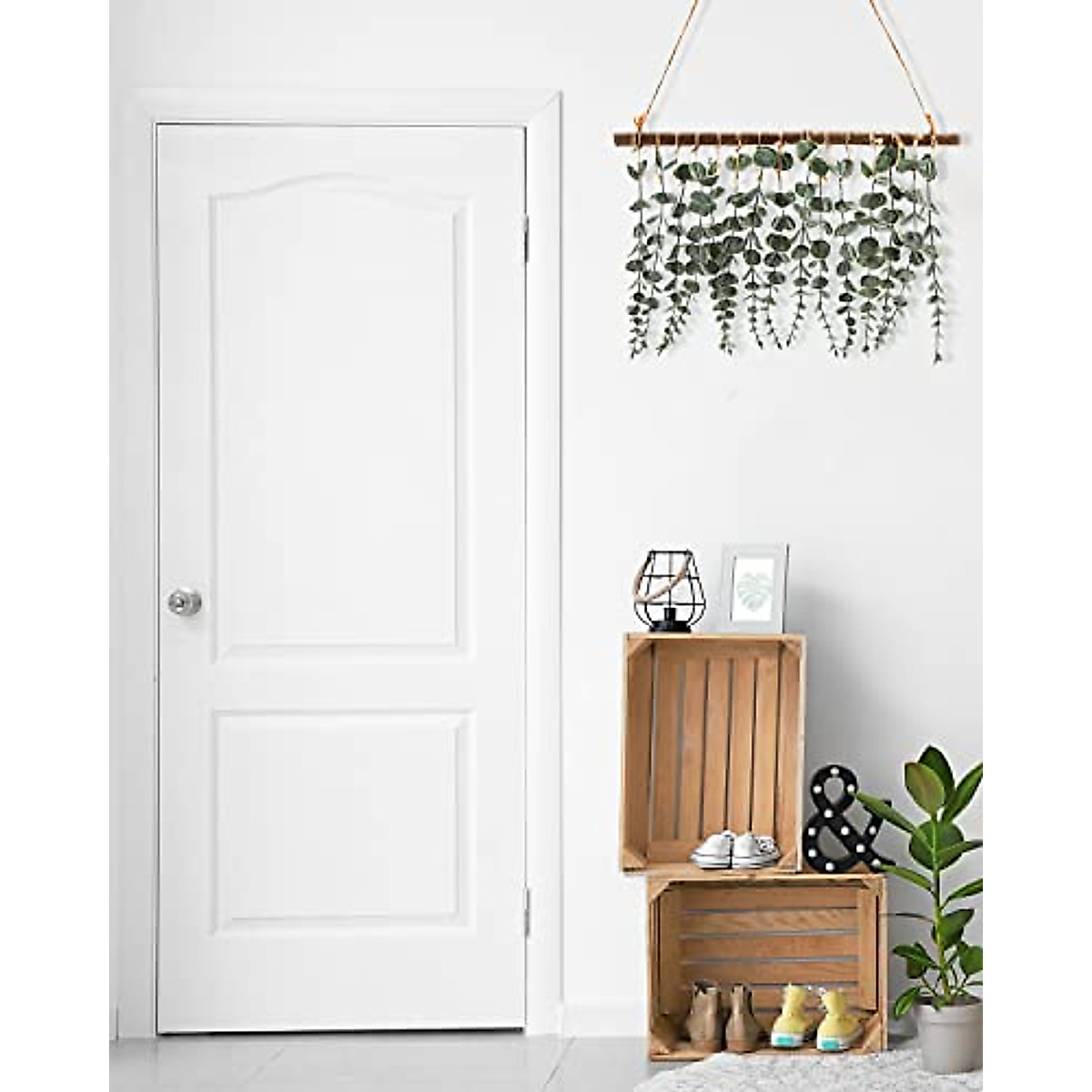 MOVNO Eucalyptus Wall Hanging Decor - Artificial Cute Boho Wall Decor, Fake Eucalyptus Leaves Greenery with Wooden Stick for Living Room, Office, Nursery, Kitchen, Bedroom Wall Farmhouse Decoration-B