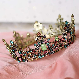 Makone Baroque Queen Crown for Womens,Vintage Crowns and Tiaras with Gemstones Girls Hair Accessories for Halloween Costume Prom Bridal Party