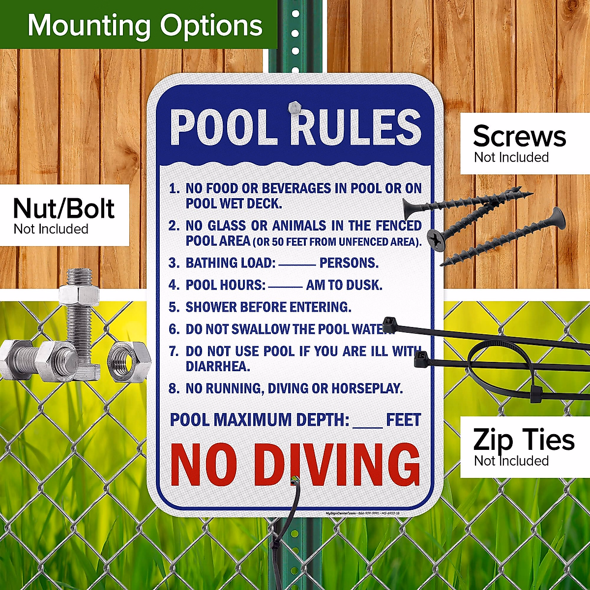 Pool Rule Sign, 12x18 Inches, 3M EGP Reflective, Rust Free .063 Aluminum, Fade Resistant, Made in USA by My Sign Center