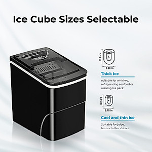 Ice Makers Countertop, Self-Cleaning Function, Portable Electric Ice Cube Maker Machine, 9 Pellet Ice Ready in 6 Mins, 26lbs 24Hrs with Ice Bags and Scoop Basket for Home Bar Camping RV(Black)
