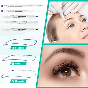 Zonon 5 Pieces Tattoo Tip Markers Skin Marker Pen Tattoo Pen in 0.5 mm and 1 mm with Paper Ruler for Skin, Eyebrow, Lips (2 Single Head, 3 Double Heads)