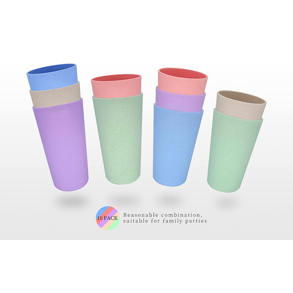 DLF.DONGLINFENG Wheat Straw Unbreakable Cup (17 Ounces) And (20 Ounces)-Reusable Drinking Cup Plastic Cup 10 Piece Set-Colorful-Dishwasher Safe-Bpa Free…