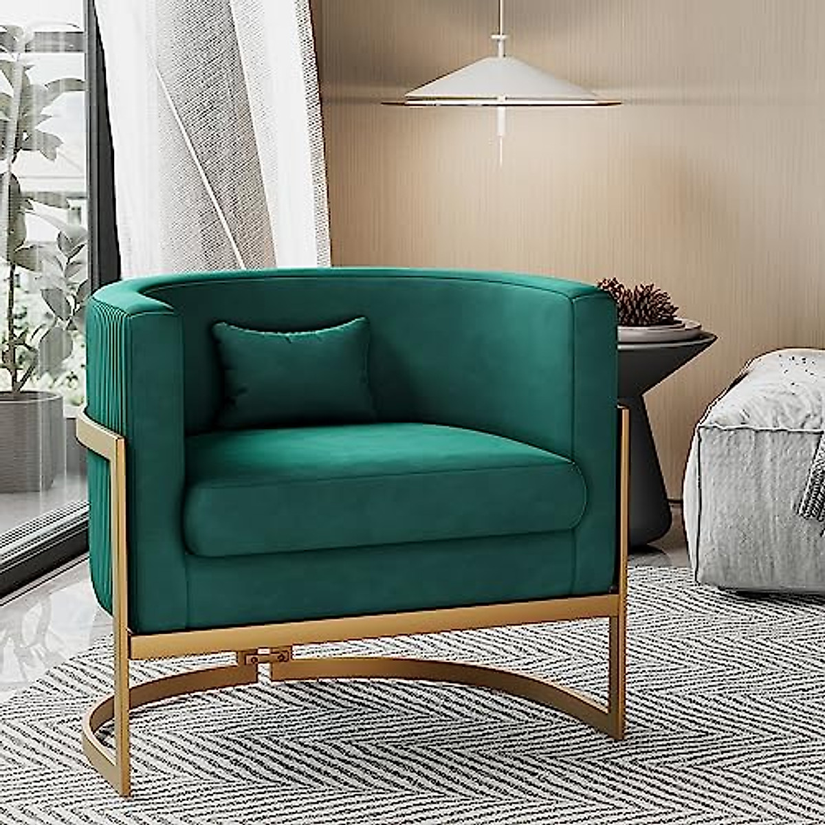 Modern Living Room Chair Velvet Barrel Accent Chairs Armchair, Upholstered Lounge Chair Mid Century Tub Bucket Club Side Chair Sofa for Bedroom-Green
