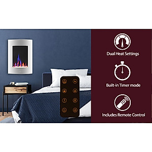 Cambridge 19.5" Curved Vertical Color Changing Wall Mount Electric Fireplace with Crystal LED Display, Remote