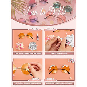 8 Pairs DIY Adult Round Sunglasses Hippie Circle Sunglasses with 200 Letter Beads 50 Daisy Beads and Glue for Women Men (Cute Color)