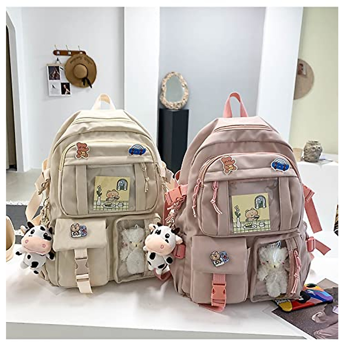ncduansan Kawaii Backpack with Kawaii Pin and Accessories Backpack Cute Aesthetic Backpack Cute Kawaii Backpack for School(white)