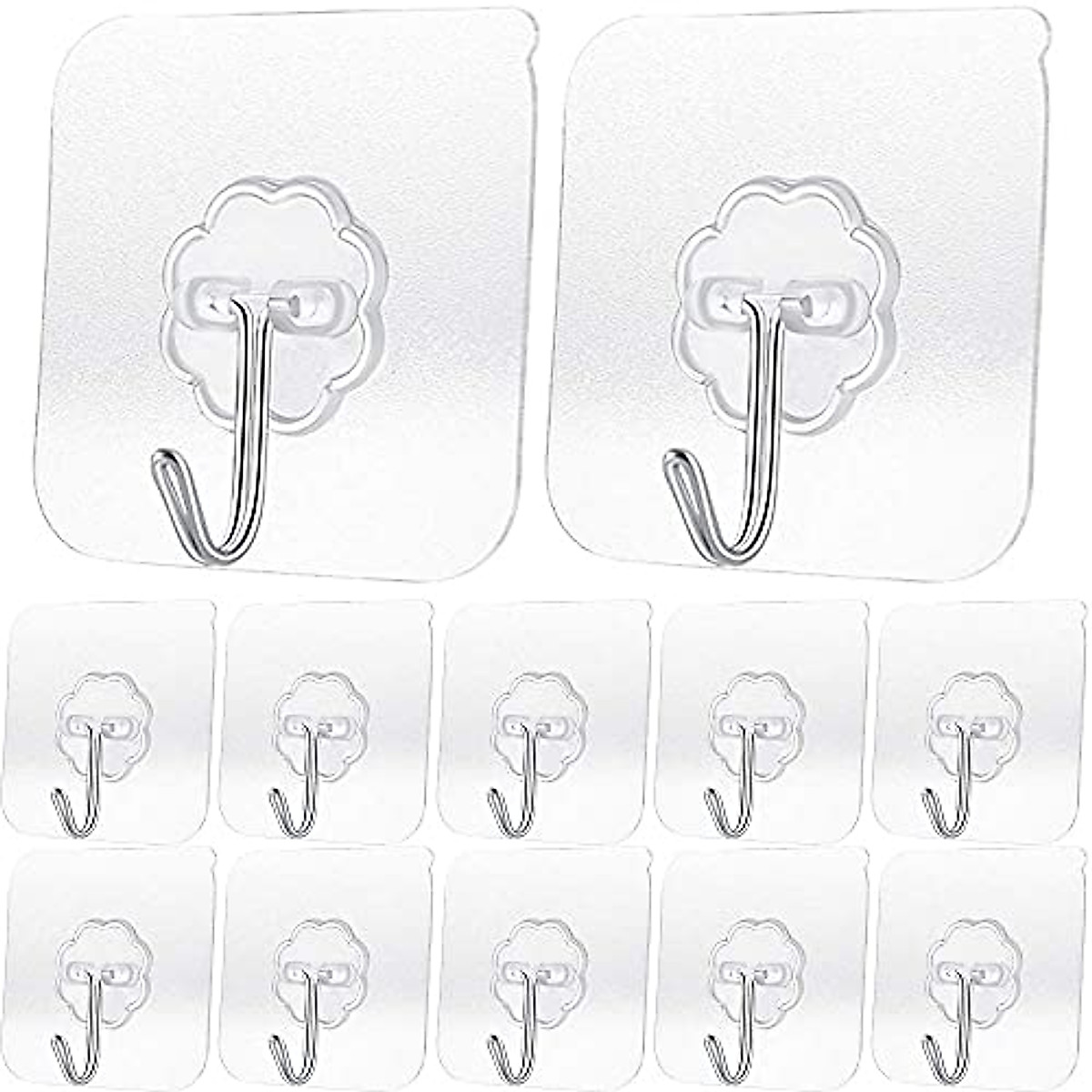 YIKUER Transparent Adhesive Hooks 30 lb(Max), Waterproof & Oilproof Reusable Seamless Hooks, Heavy Duty Wall Hook for Kitchen Bathroom Office (20), (20hook), 2.36