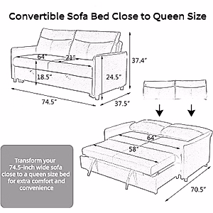 THSUPER 75-Inch Queen Size Convertible Sleeper Sofa Bed, Comfortable Pull-Out Futon Loveseat, Full Love Seat for RV Small Spaces, Hide-A-Bed Fold Out Couch - Beige