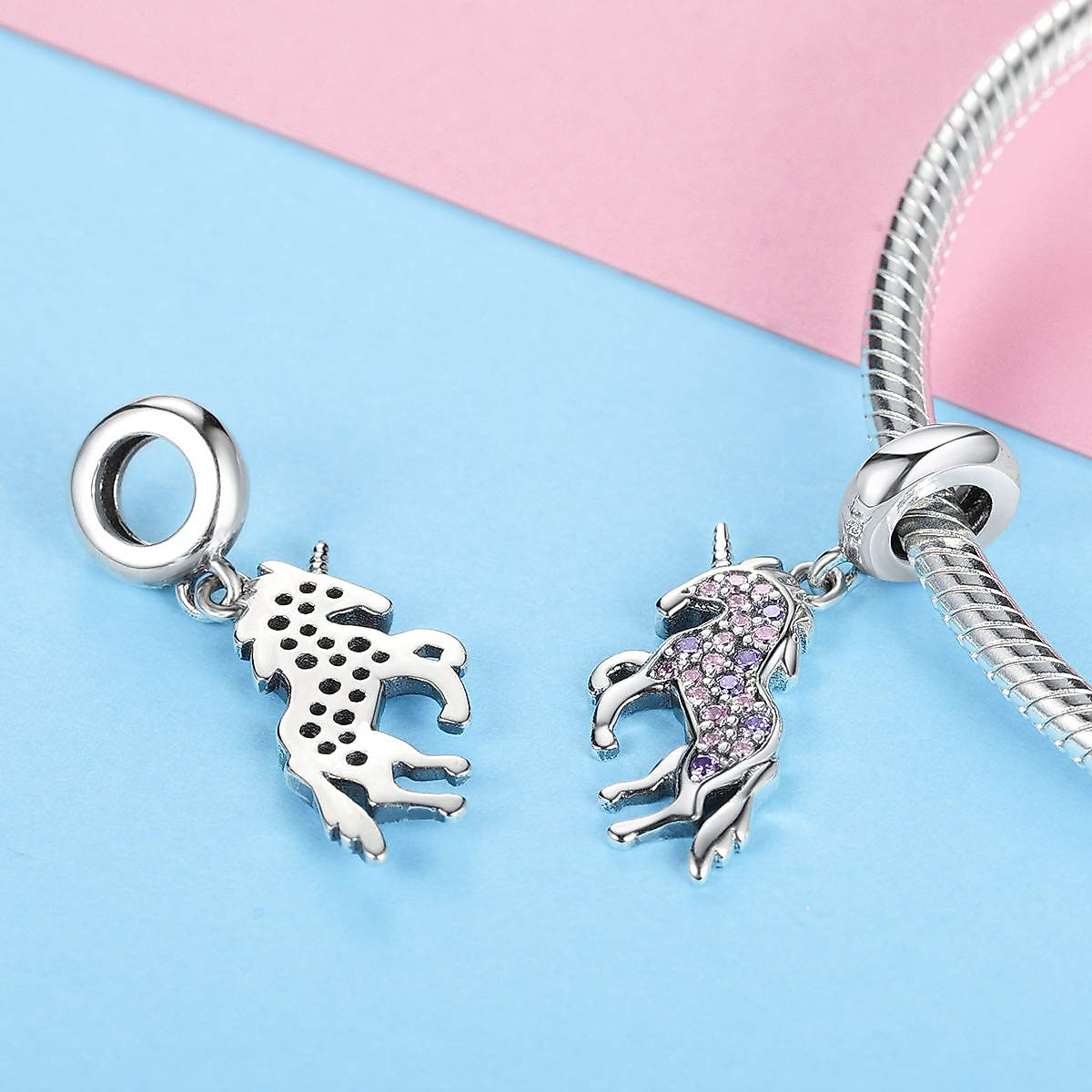 ABAOLA Animals Charm 925 Sterling Silver PET Charm Beads fit Pandora Charms Bracelet & Necklace (Light Purple Shiny Unicorn)