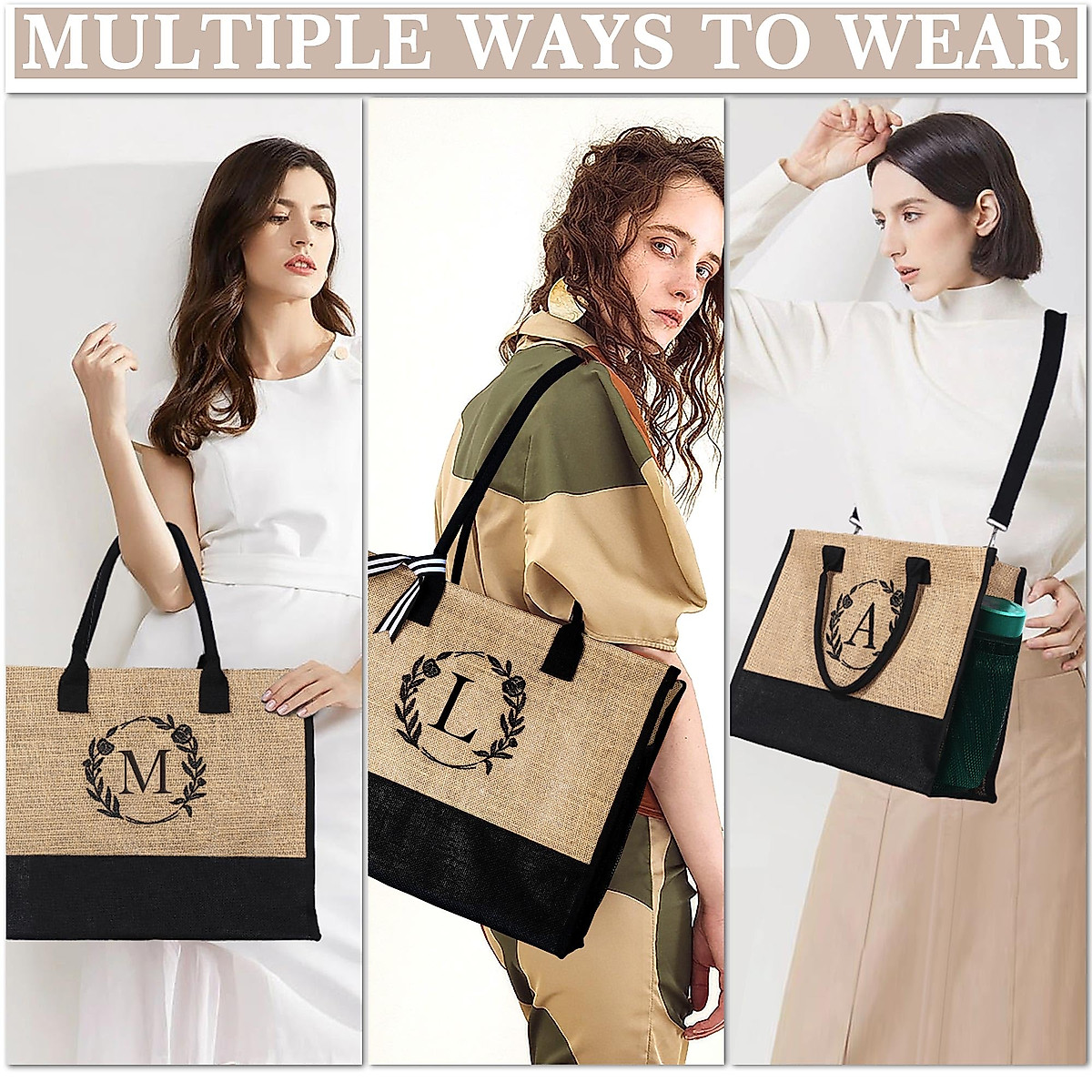 YOOLIFE Christmas Gifts for Women - Gifts for Women, Birthday Gifts for Women, Gifts for Mom Sister Teacher, Womens Gifts for Christmas, Friend Teacher Wife Mom Christmas Gifts, M Initial Tote Bag