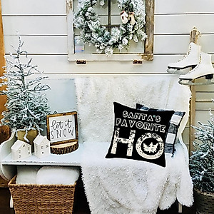 Easternproject Santa’s Favorite Ho Christmas Throw Pillow Covers 18x18 Inch Black White Snowflake Xmas Tree Winter Holiday Farmhouse Decoration Pillow Cases Cotton Linen Cushion Cover
