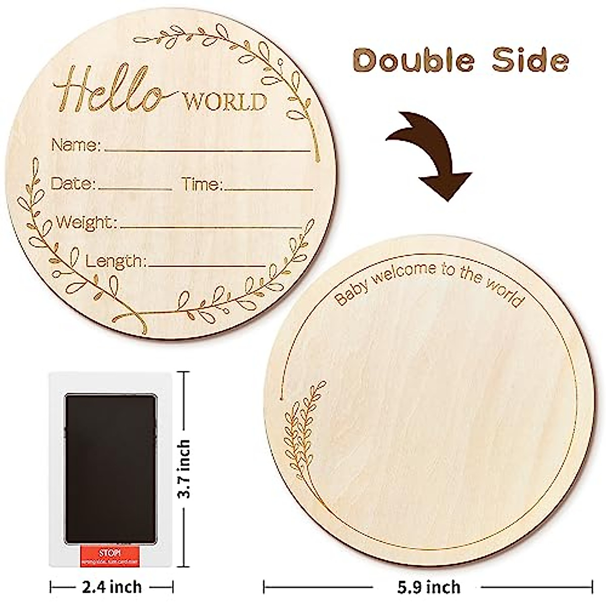 ZIEYOMI Baby Announcement Sign, Hello World Newborn Sign, Wooden Baby Name Sign for Nursery, Birth Announcement Sign for Hospital, Welcome Baby Sign Announcement Board for Photo Prop Baby Shower