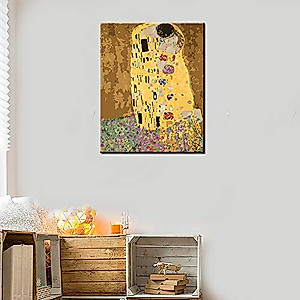 TUMOVO Lover Kiss Paintings Gustav Klimt The kiss Art Digital Painting Paint by Numbers Kit for Adults Acrylic Oil Painting Set Painting for Beginners Abstract Drawing(16''Wx20''H)
