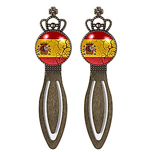 Flag of Spain with Emblem Stainless Steel Book Marks, 2 Packs Bronze Vintage Crown Bookmarks for Kids Classroom Men Women