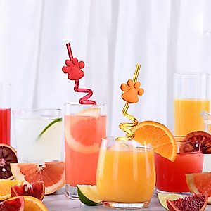 24 Paw Birthday Party Supplies Paw Print Drinking Straws with 2 PCS Straws Patrol Cleaning Brush for Pet Dog Puppy Pals Cat Birthday Decorations Favors