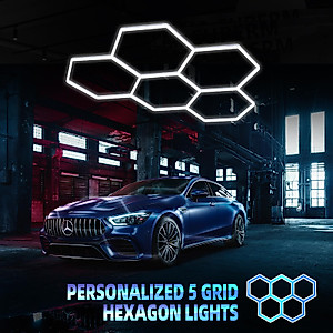 23 Pack Honeycomb Hexagon Led Lights for Garage Gym Gaming Room Wall Barbershop Basement Studio Car Care Wash Room, 5 Grid 16560LM 138W Super Bright Car Detailing Led Shop Light Hexagon Ceiling Light