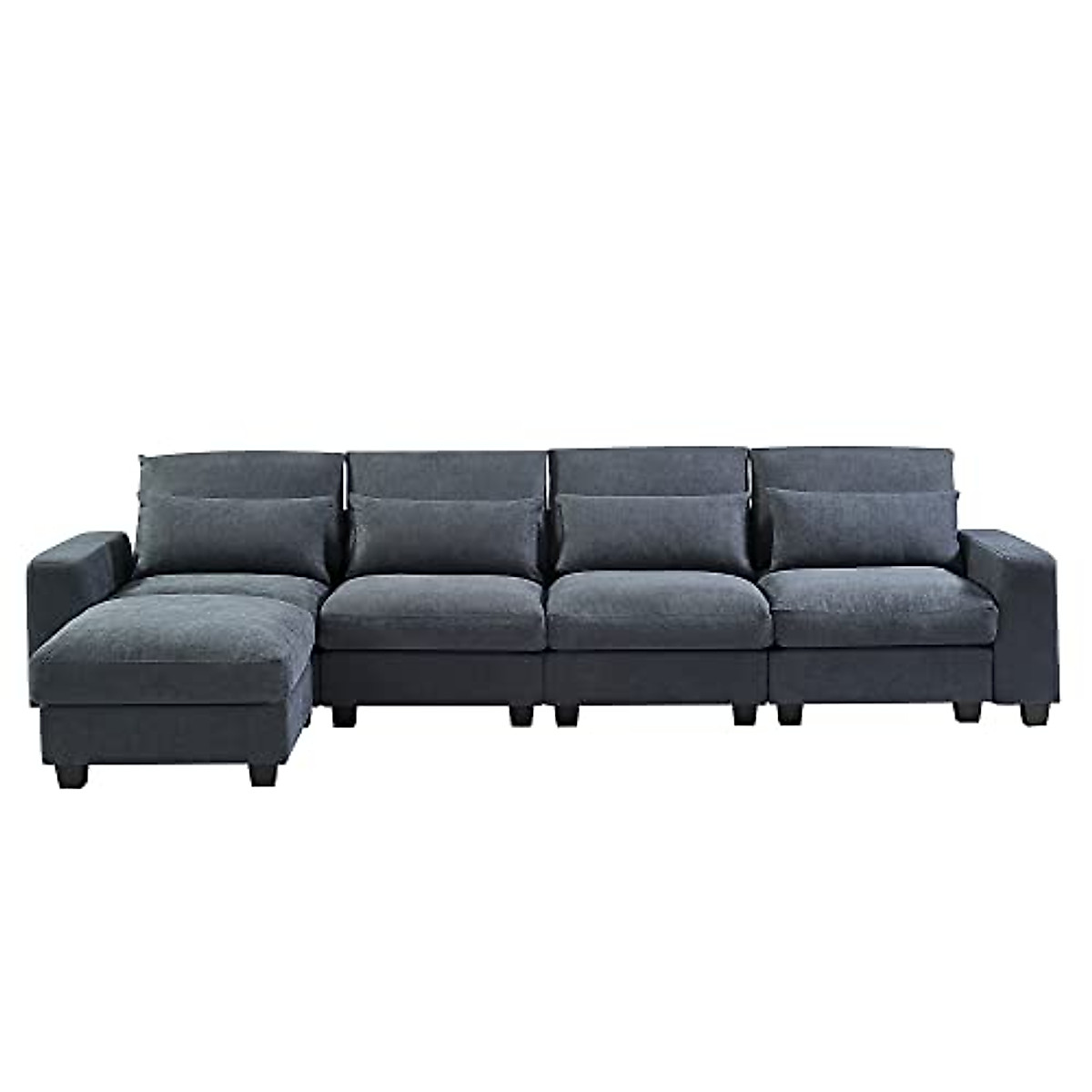CABSETT Modern Large L-Shape Sectional Sofa Set, Design with Feather Filling Settee, Convertible Chaise Couch with Reversible Chaise for Living Room, Dark Gray