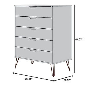 Manhattan Comfort Rockefeller Mid Century Modern 5-Drawer Tall Dresser, White