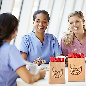 18 Brown Bags with Handles Reusable Brown Paper Gift Bags with 18 Sheet Tissue Papers Nurse Gift Bag Assorted Brown Paper Bags Nurses Week Bags Craft Bags for Nurse Party Supplies Shopping Boutique