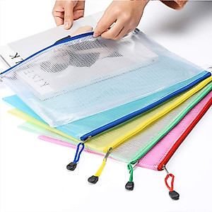 MJIYA Mesh Zipper Pouch Document Bag Plastic Zip File Folders Weatherproof Large Stylish Multipurpose Organizer Folder for School and Office Supplies Business Papers (White, B4)