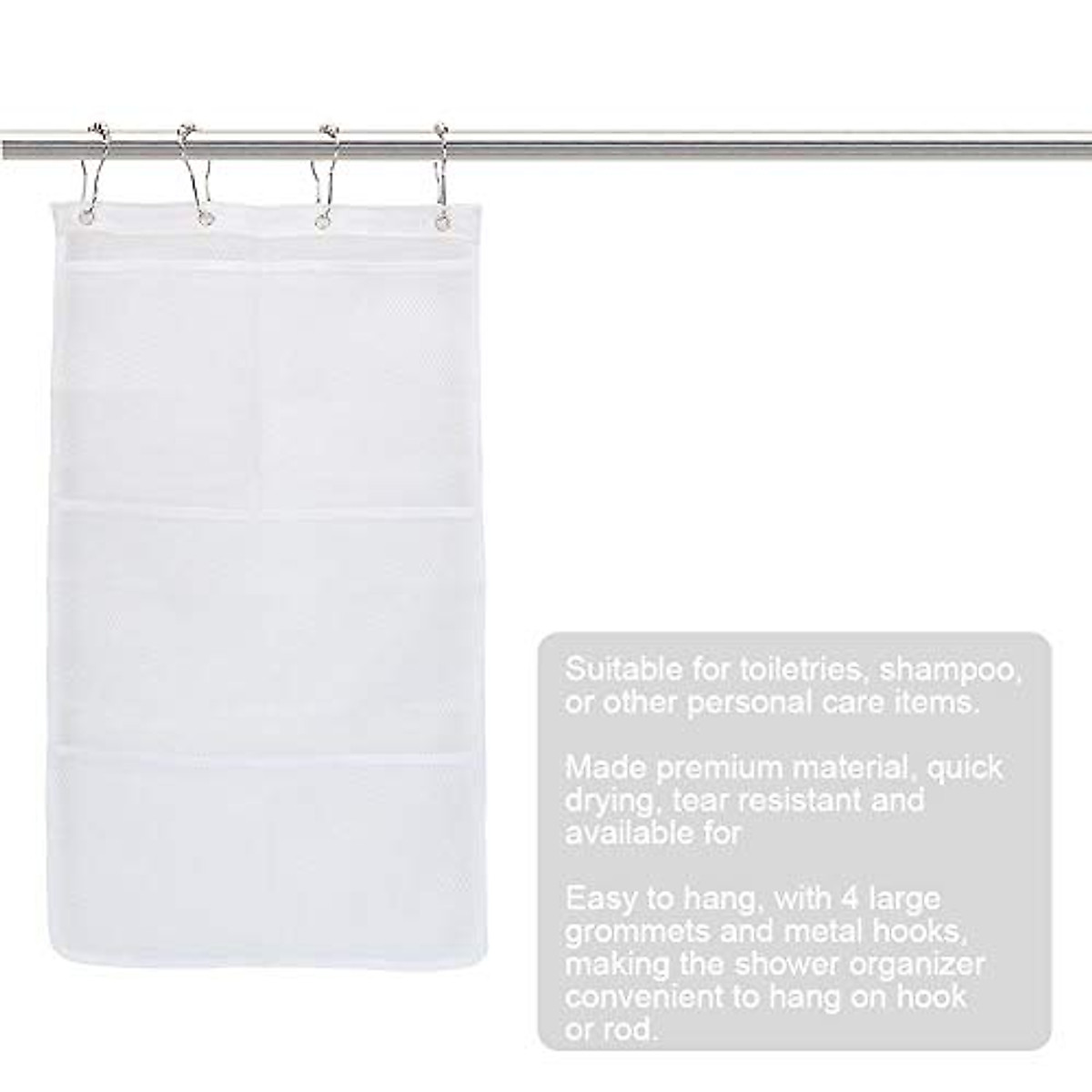 Hanging Mesh Bath Shower Caddy Organizer with 6 Clear Storage Pockets, 3 Hooks, Space Saving Organizer Bathroom Accessories (2#)