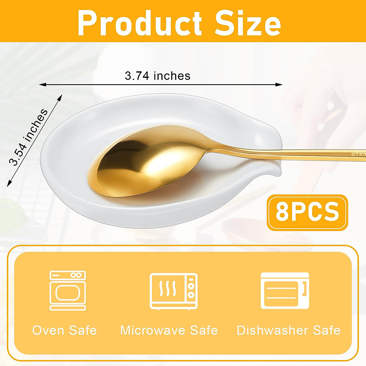 Irenare 8 Pcs Ceramic Spoon Rest for Kitchen Counter Porcelain Spoon Holder for Stove Top Spoon Utensil Rest Dishwasher Safe Spoon Cradle for Home Kitchen Accessories, White (3.74 x 3.54 Inch)