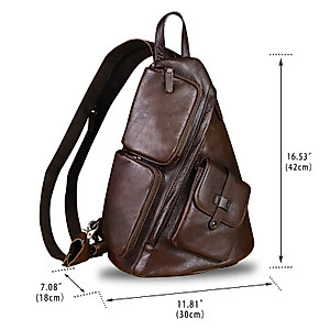 Genuine Leather Sling Bag Crossbody Casual Hiking Daypack Vintage Handmade Chest Bag Shoulder Backpack Motorcycle Pack Rucksack (Coffee)