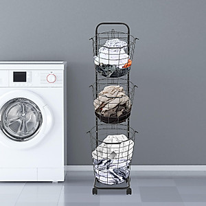 3 Tier Large Laundry Hampers, Sorting Laundry Baskets,Storage Trolley Shelf Basket w/Wheel For Laundry Room, Balcony, Toilet, Bedroom