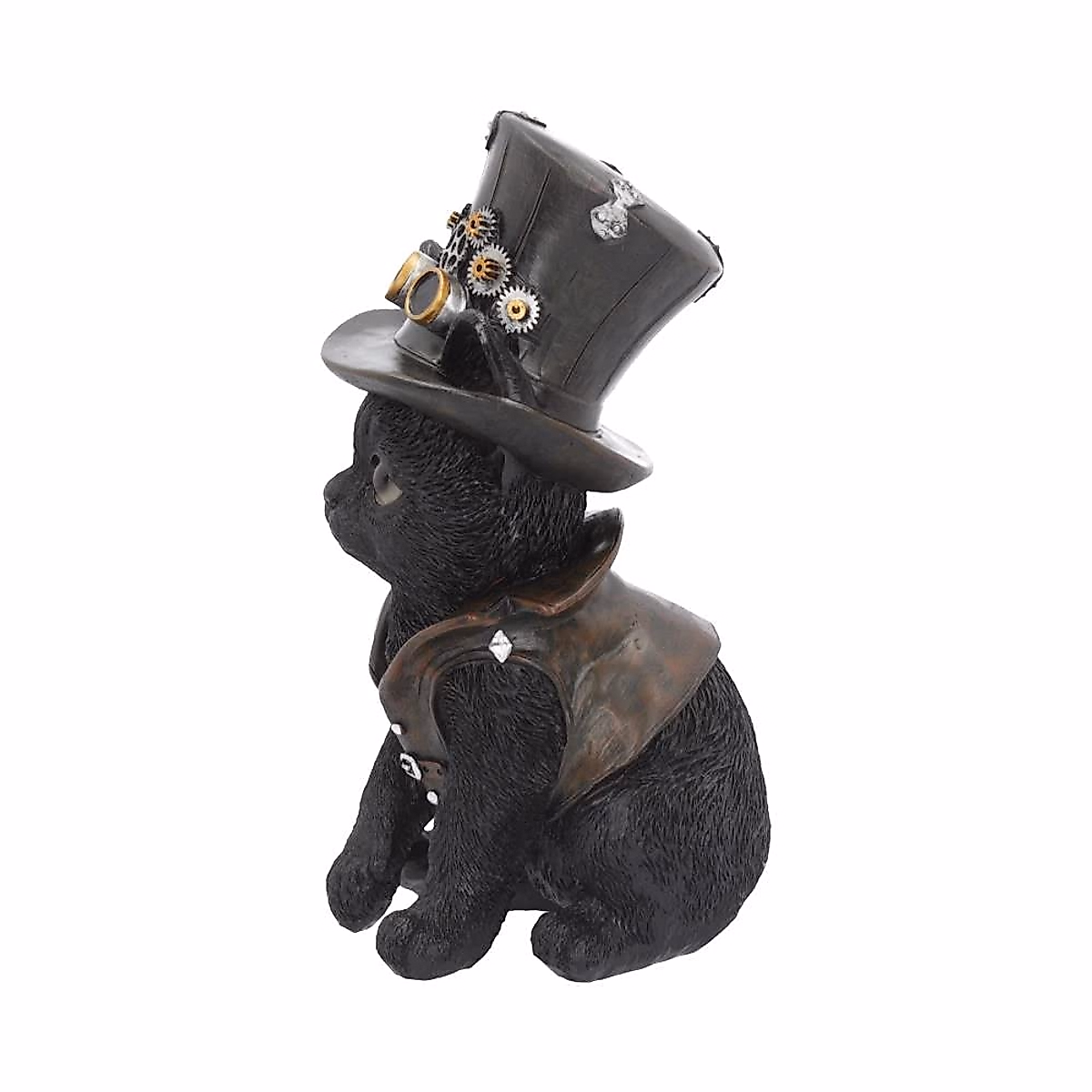 Nemesis Now Cogsmith's Steampunk Cat Adorable Black Cat with Leather Top Hat and Waistcoat, Hand-Painted Resin Figurine, Perfect for Steampunk Collectors, 18.5cm