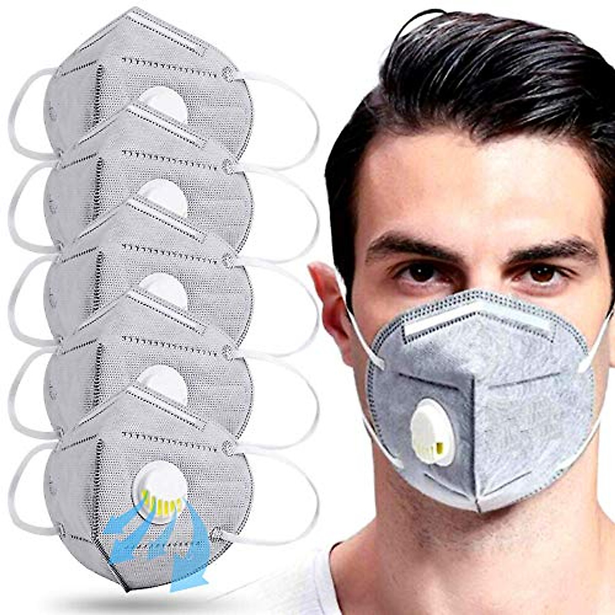 Face Mask with Breathing-Valve 5 Pack | Breathable Grey Face Mask for Women and Men Anti-irritant | Sports Face Masks Lightweight & Comfortable on Skin