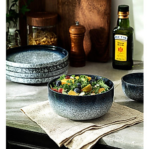 S&Q'S CERAMICS Cereal Bowls - 36 Ounce Ceramic Bowls, Japanese Noodle Bowl Set, Ceramic Bowls for Kitchen, Breakfast, Oatmeal, Microwave and Dishwasher Safe, [Set of 4], Dark Blue