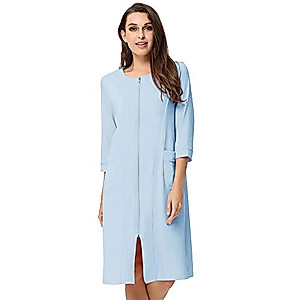 Cotton Terry Cloth Shortie Zip Robe Lightweight Zippered Bath Robes for Women Eggshell Blue 2XL