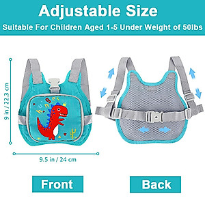 Toddler Harness Leash + Anti Lost Wrist Link, Accmor Dinosaur Baby Harnesses with Kids Leashes for Boys, Cute Child Walking Anti-Lost Holder Bracelet Strap Tether for Outdoor Keep Kid Close (Blue)