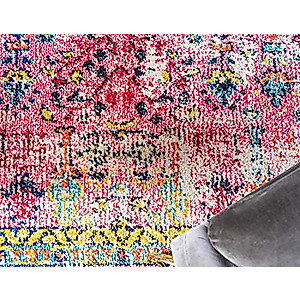 Unique Loom Monterey Collection Vintage Bohemian Inspired with Distressed Tribal Design Area Rug (5' 0 x 8' 0 Rectangular, Pink/ Yellow)