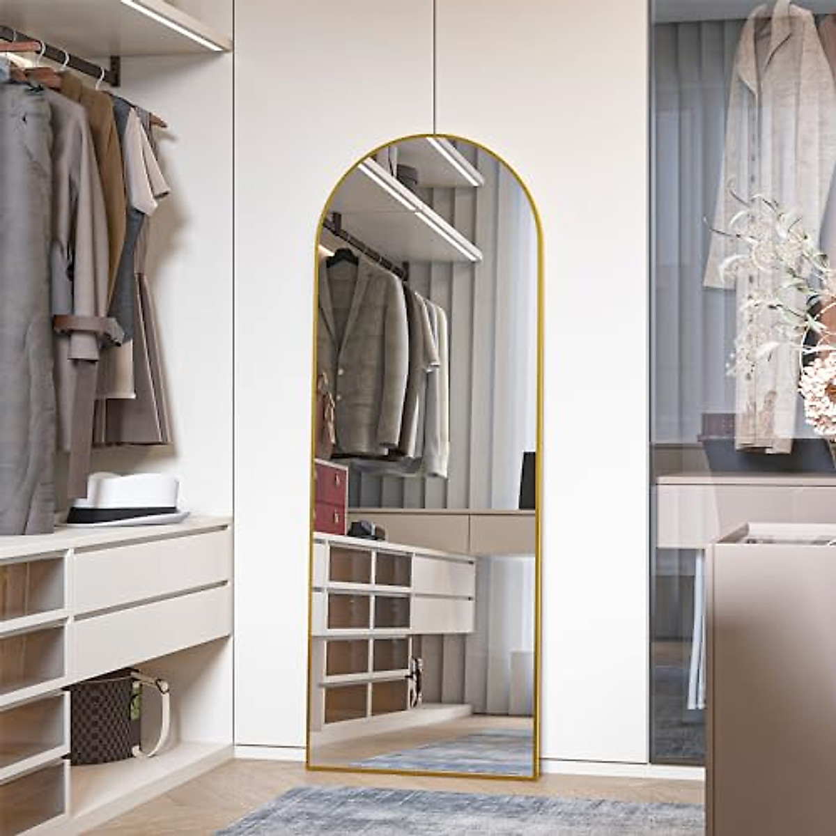 CONGUILIAO 65"x22" Arched Floor Mirror - Full Body Wall Mirror for Bedroom & Living Room, Gold