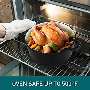 Kitchen Academy 5QT Enameled Cast Iron Dutch Oven Pot with Skillet Lid for Bread, Frying, Baking, Camping, BBQ, 2-in-1 Non Stick Enamel Coated Cookware, Oven Safe up to 500° F (Black)