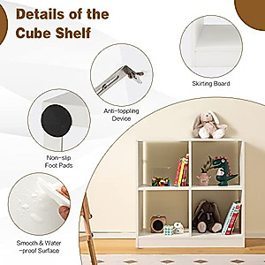 Giantex 4-Cube Bookcase White - 2-Tier Freestanding Open Bookshelf with Anti-Toppling Device, Wooden Decorative Storage Organizer, Modern Floor Display Shelf for Kid's Room Study Bedroom Living Room