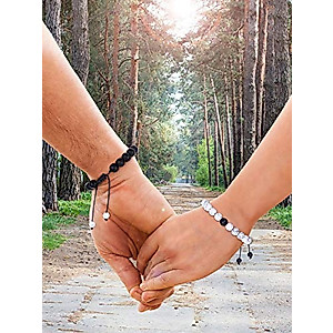 8mm Distance Bracelet Lover Couple Relationship Natural Stone Beads Yoga Bracelet Strand Stretch Bracelet Couple Jewelry for Him or Her Men and Women (Blue)