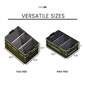 SIDIO CRATE Pro Pack - Two Full Size and One Half Size SidioCrate, Stackable Outdoor Organizer Storage Bins with Clear Lid and Dividers - Green