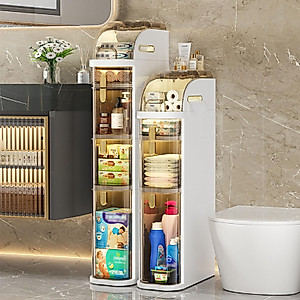 Small Bathroom Storage Corner Floor Cabinet with Storage Drawer and Shelves, Narrow Organizer Toilet Paper Cabinet for Tiny Kitchen Laundry Living Room Toilet Gap, Large Capacity