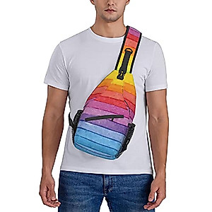 ZIMBRO Colorful Rainbow Stripe Men's sling bag casual chest cross-body bag sling backpack with USB charging port sling backpack